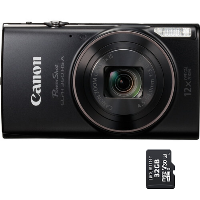 Canon PowerShot ELPH 360 HS A Digital Camera (Black) with Promaster Mi ...